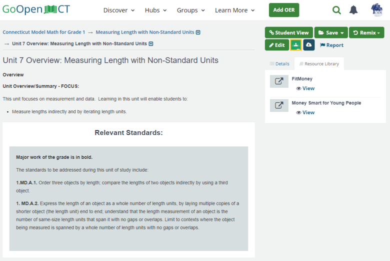 Connecticut Model Math for Grade 1, Measuring Length with Non-Standard ...