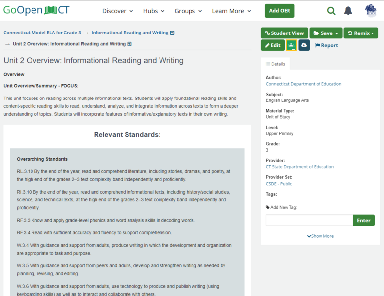 Connecticut Model ELA for Grade 3, Informational Reading and Writing ...