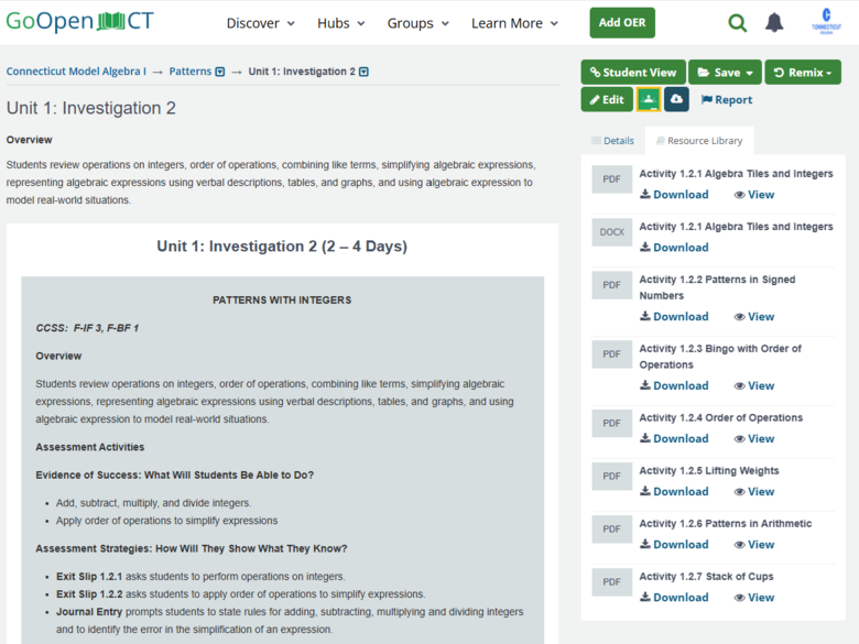 Connecticut Model Algebra I, Patterns, Unit 1: Investigation 2 | GoOpen CT