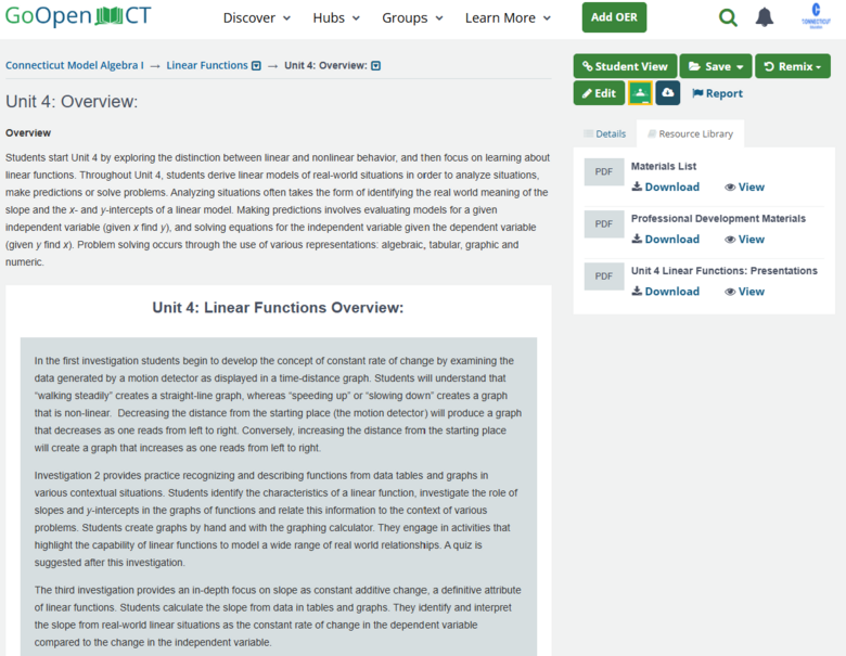 Connecticut Model Algebra I, Linear Functions, Unit 4: Overview | GoOpen CT