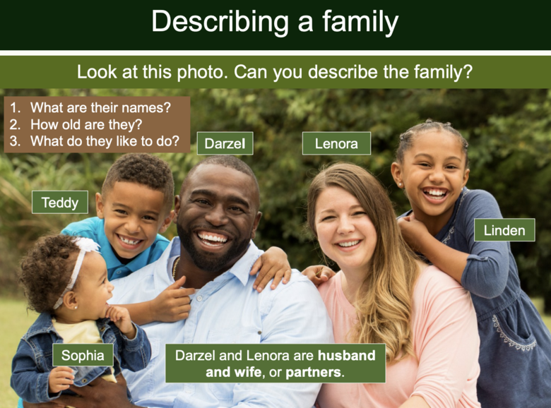 Teaching Newcomers English – Speaking Lesson S001 Family | OER Commons