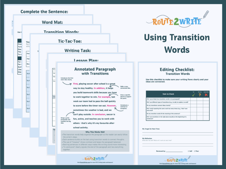 Transition Words That Flow – 10 PDF Activities & Tools | Writing ...