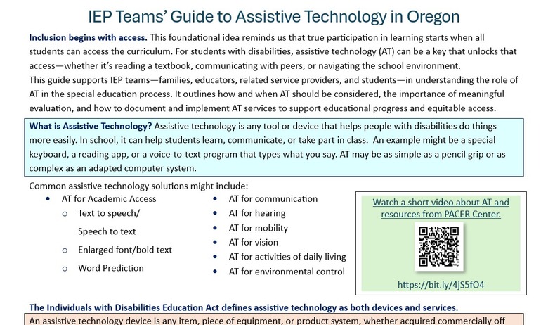 IEP Teams’ Guide to Assistive Technology in Oregon | OER Commons