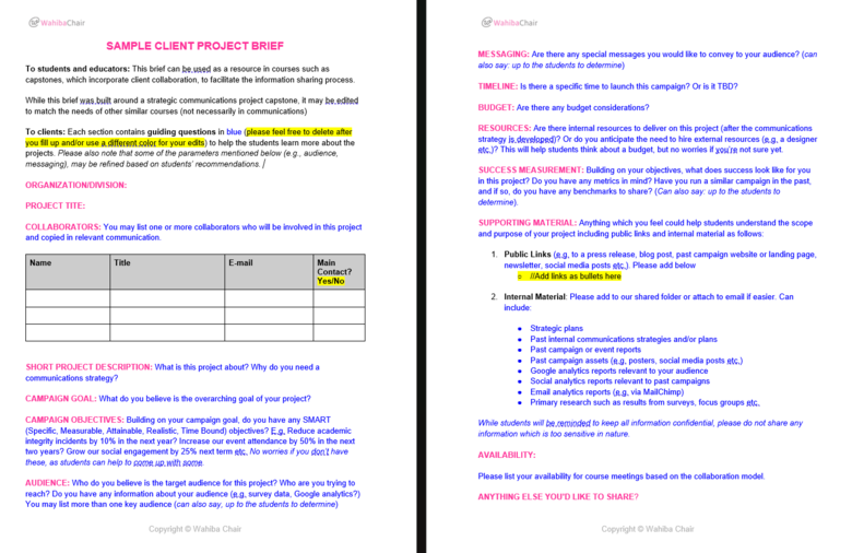 Sample Client Brief Template (for project and capstone courses) | OER ...