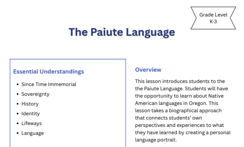 K - 3 Paiute Language | Burns Paiute Tribe | Native Arts | OER Commons